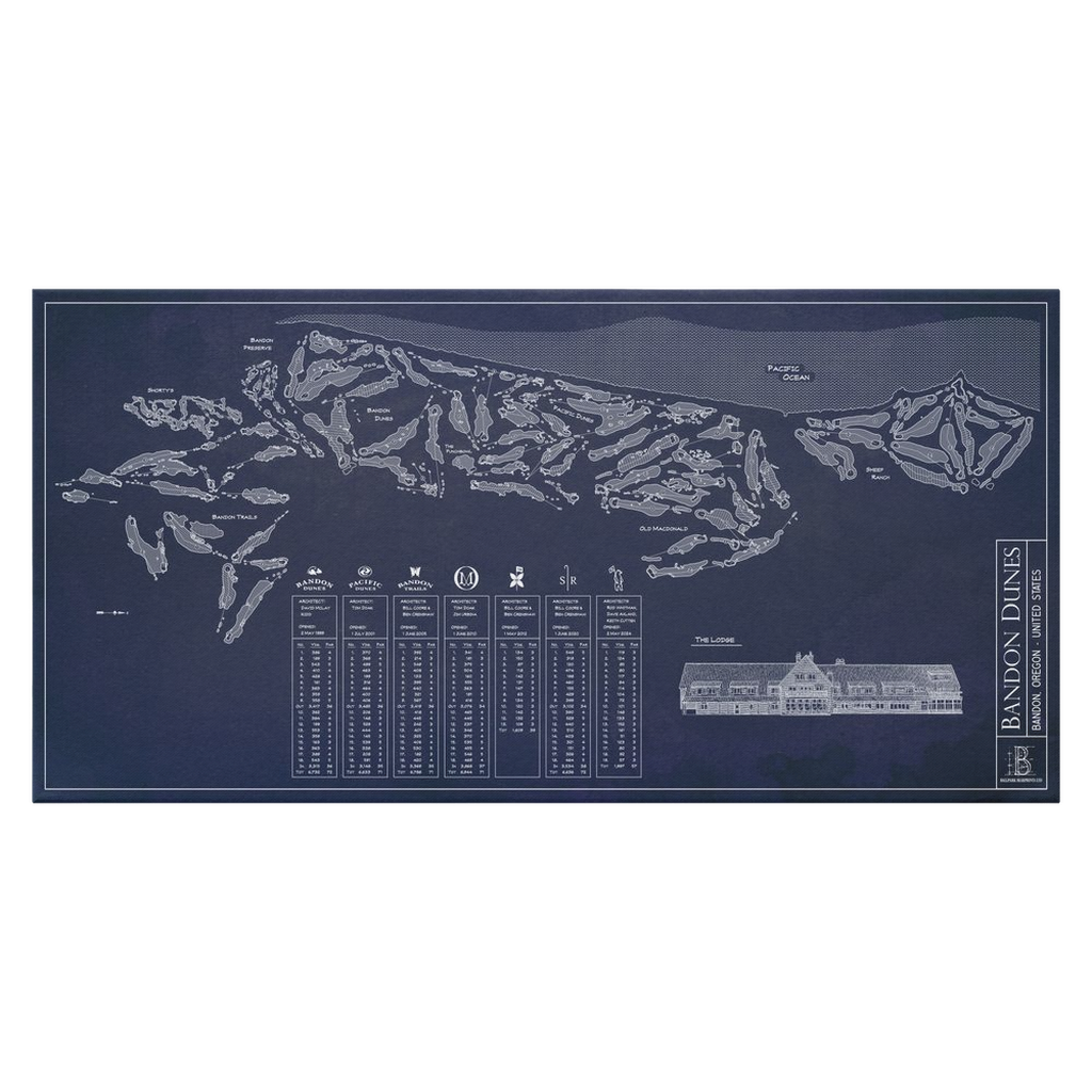 Bandon Dunes Master Map 24x48" Canvas Print – Ballpark Blueprints