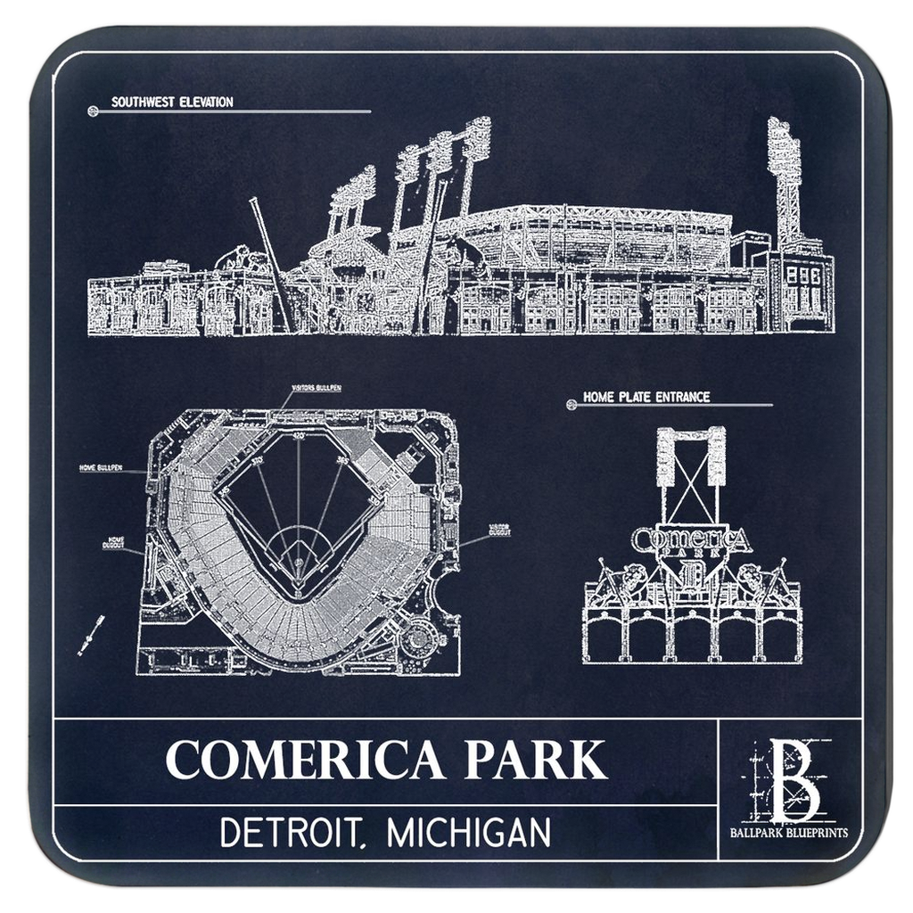 Comerica Park Coasters (Set of 4) – Ballpark Blueprints
