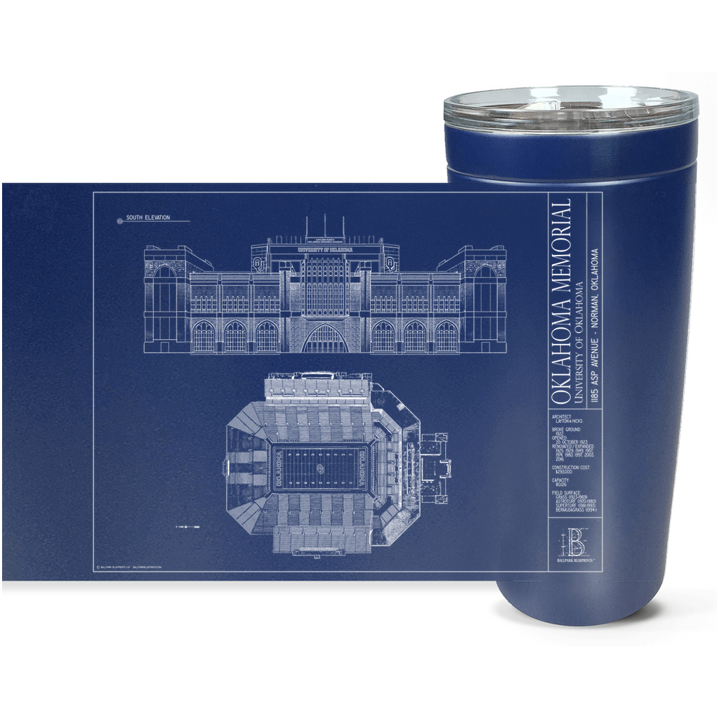 Oklahoma Memorial Stadium Stainless Steel Travel Mug – Ballpark Blueprints