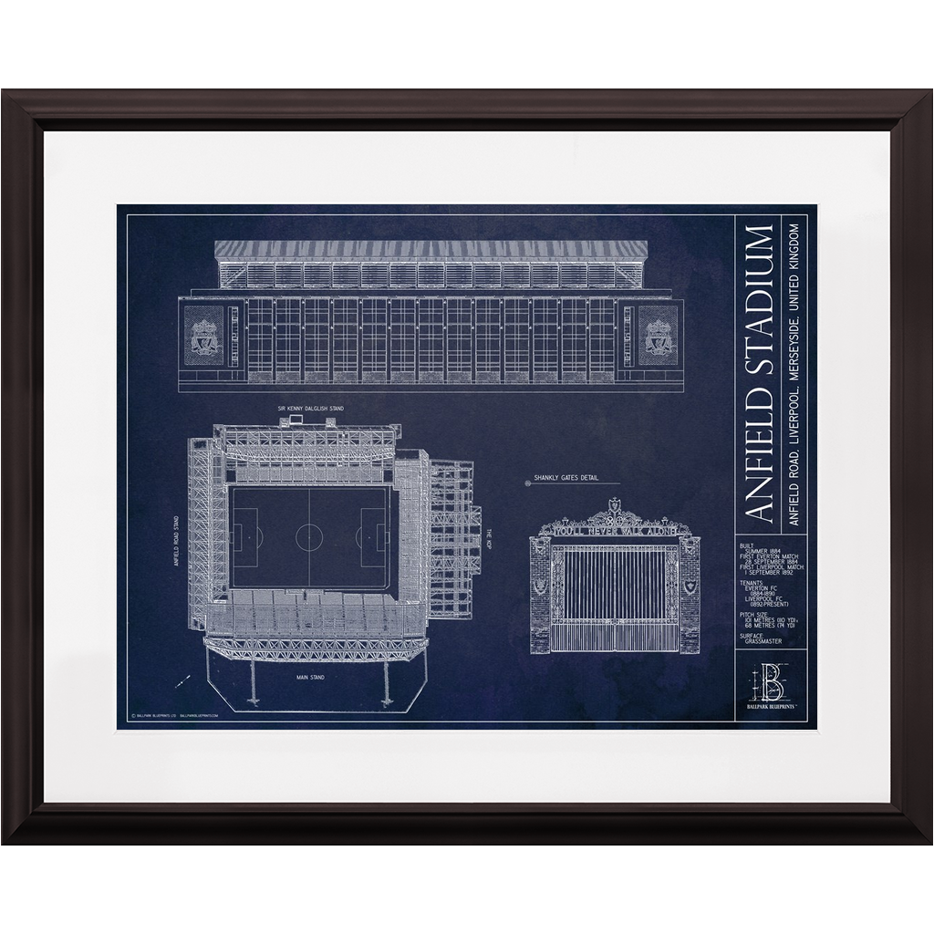 Anfield Stadium Blueprint Style Poster – Ballpark Blueprints