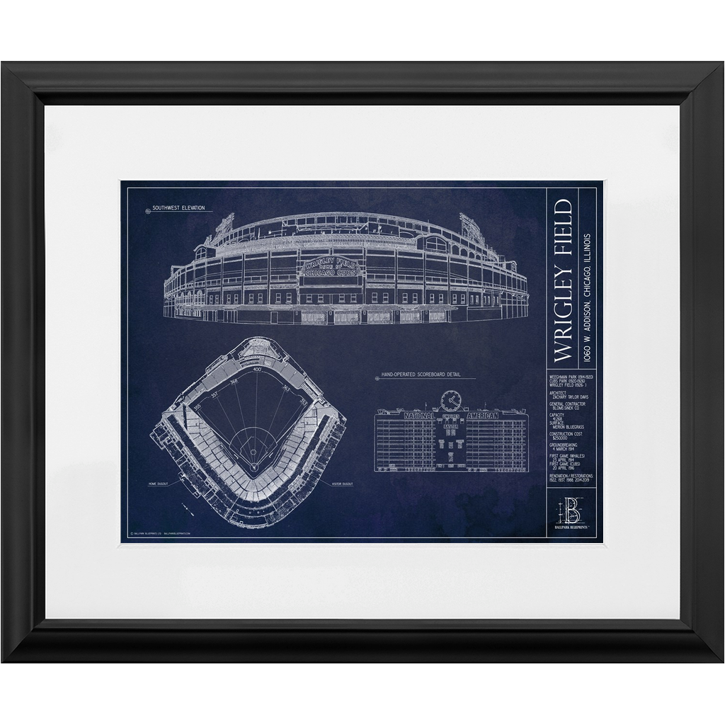 Wrigley Field Blueprint Style Poster - Chicago Cubs – Ballpark Blueprints