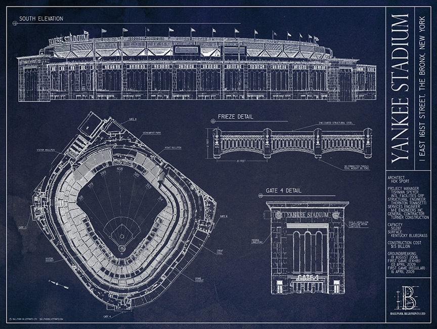Yankee Stadium Blueprint Style Poster -New York Yankees – Ballpark ...