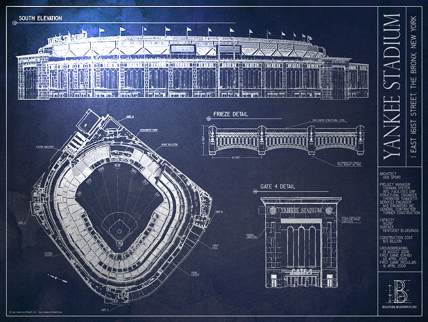 Yankee Stadium Blueprint Style Poster -New York Yankees – Ballpark ...