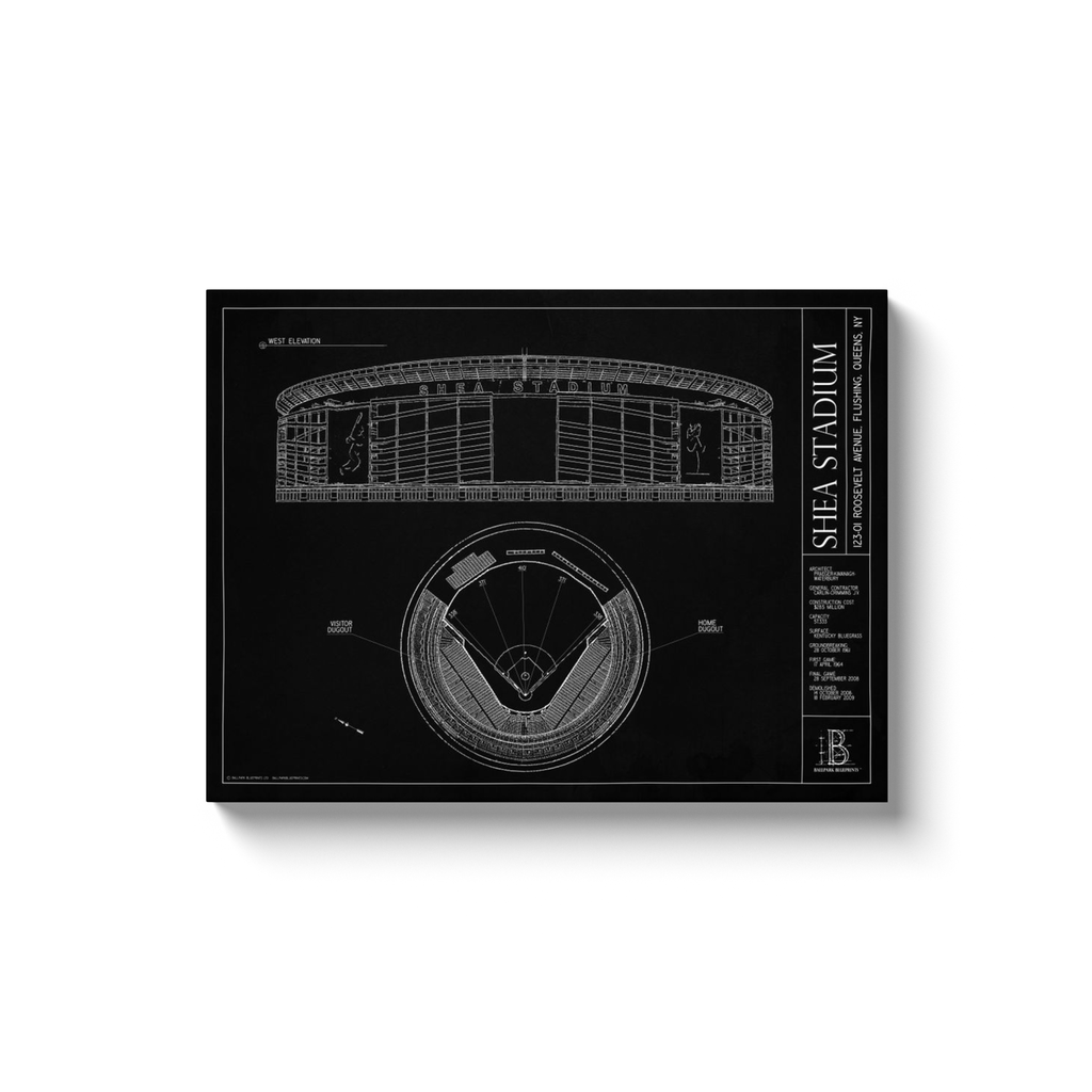 Shea Stadium 18x24" Canvas Wrap - Black – Ballpark Blueprints