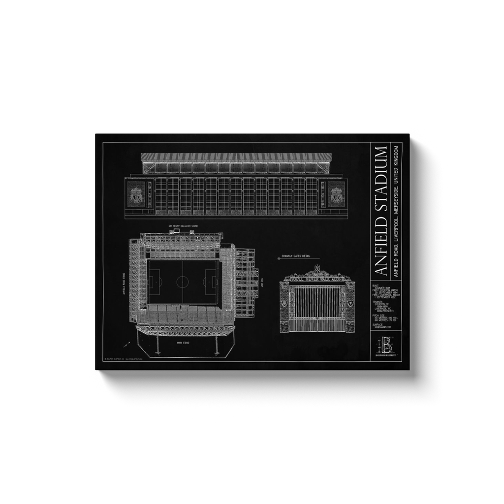 Anfield Stadium 18x24" Canvas Wrap - Black – Ballpark Blueprints