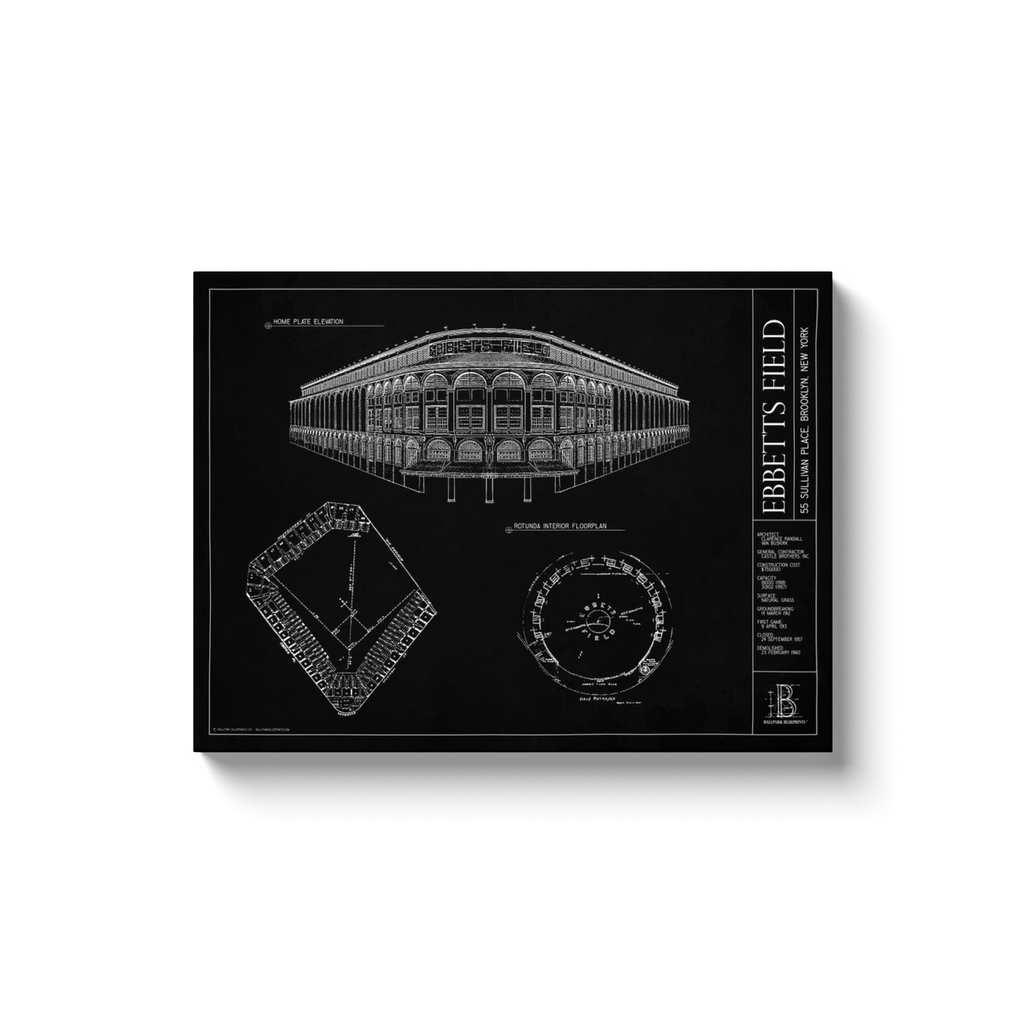 Ebbets Field 18x24" Canvas Wrap - Black – Ballpark Blueprints