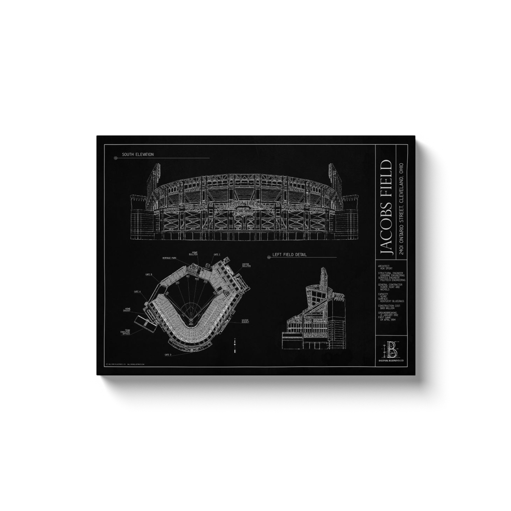 Jacobs Field 18x24" Canvas Wrap - Black – Ballpark Blueprints